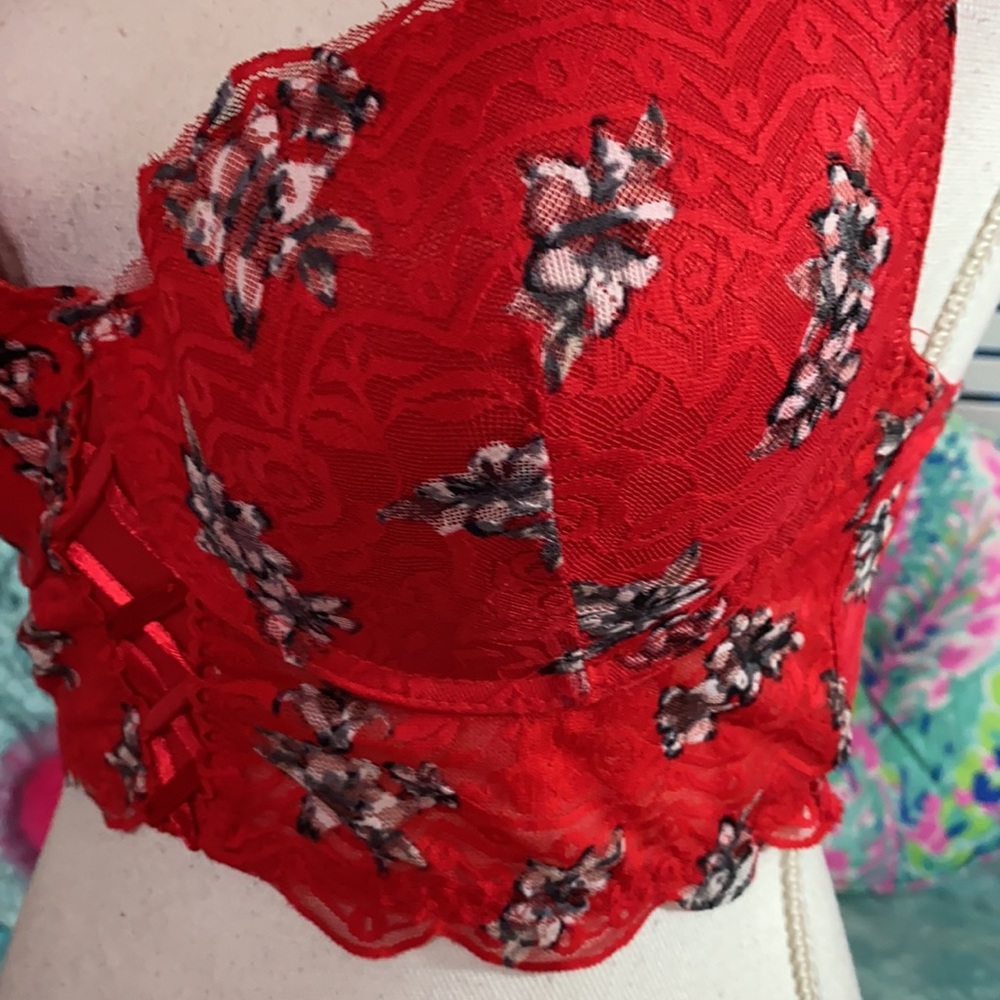 Kiss & Tell Red Lacy Corset Look Push Up Bra 36d - Gem